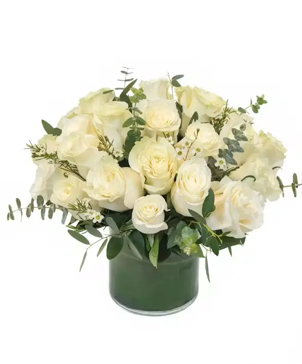 White Roses in Low Cylinder — Pike Place Flowers